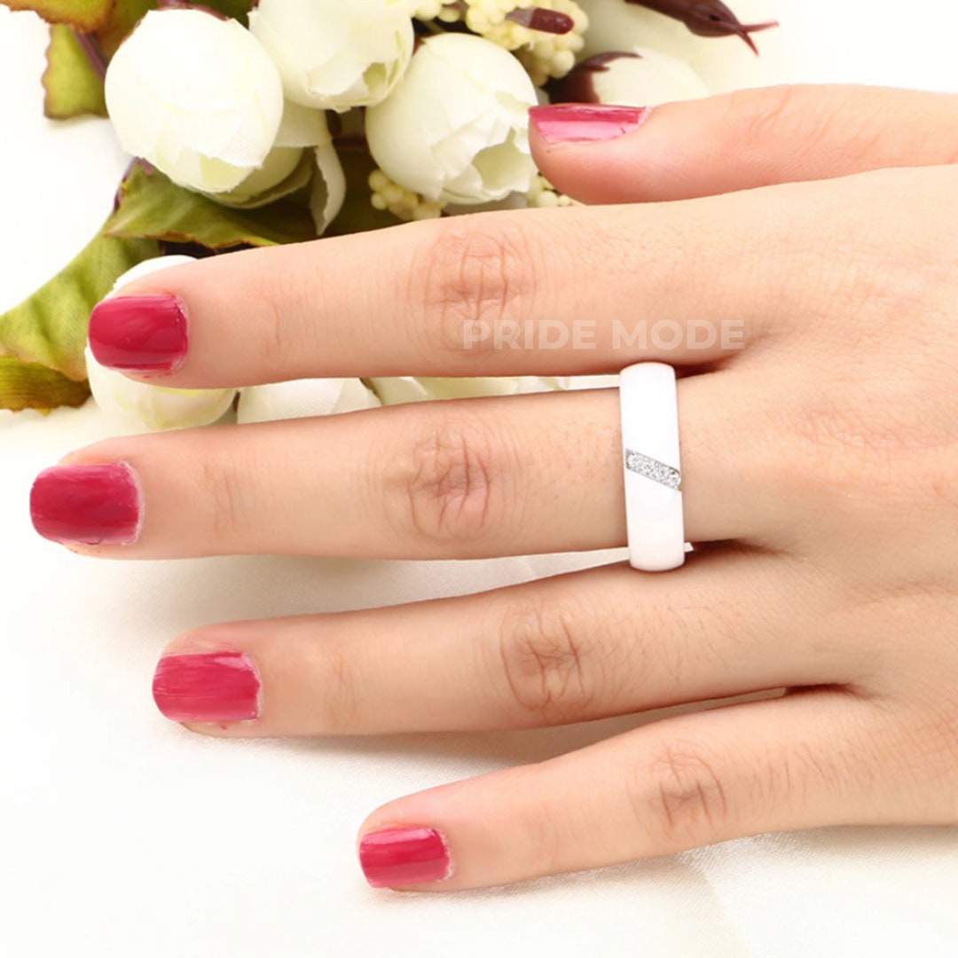 Aromantic Pavé Ring | Aro-spectrum White Ceramic Gender-neutral Ring ...