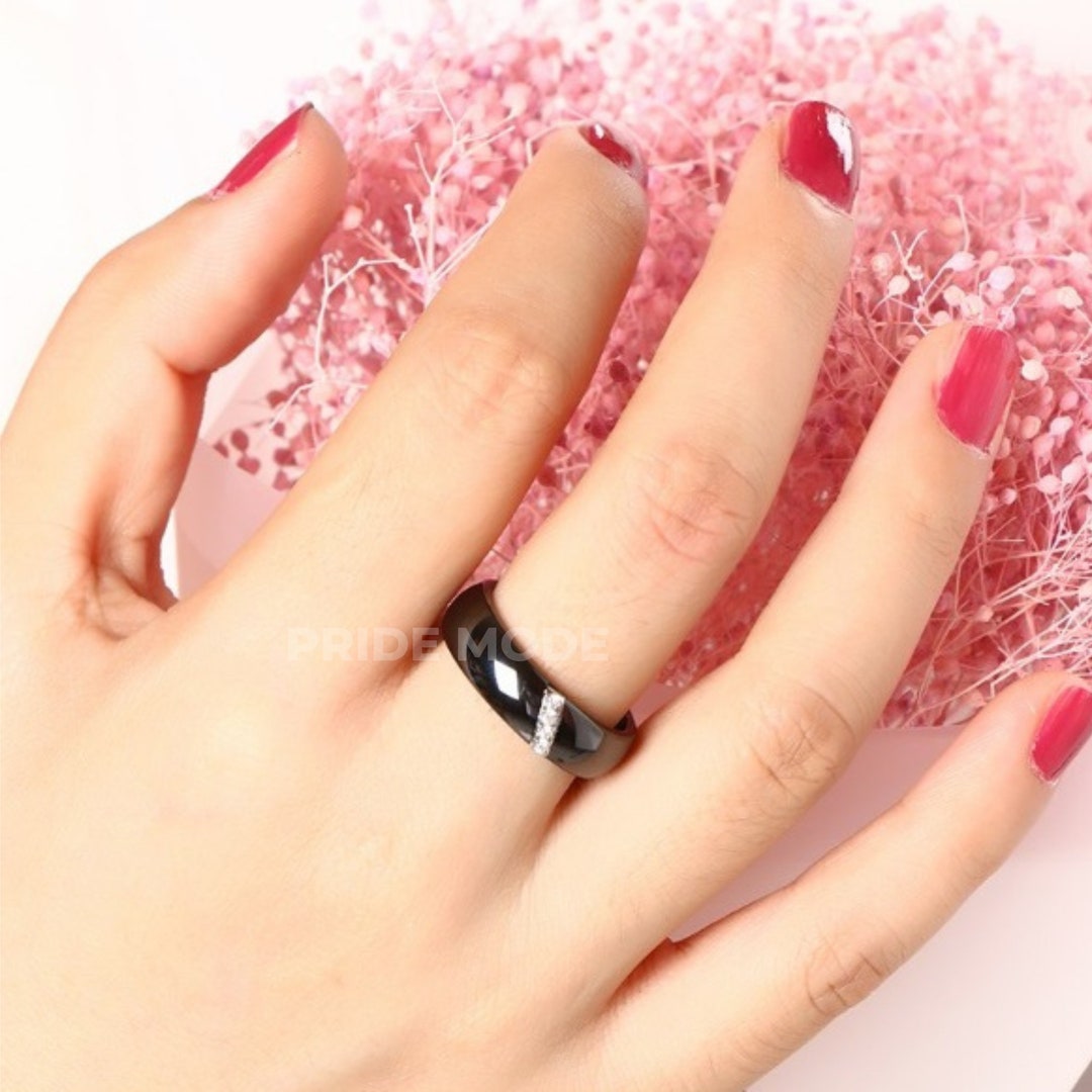 Asexual Pavé Ring | Ace-spectrum Black Ceramic Gender-neutral Ring Band ...