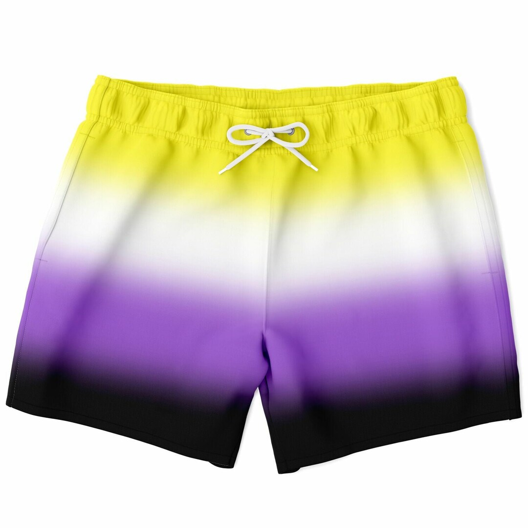 Non-binary Pride Ombre Swim Shorts With Pockets | Subtle Enby Pride ...