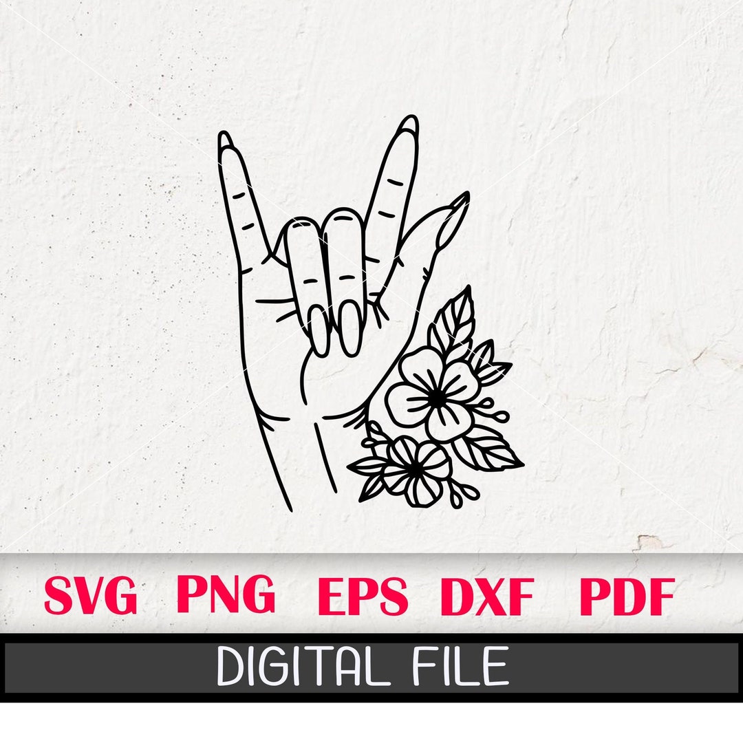 Rock on Hand SVG, Hand Gesture Svg, Rock Hand, Hand With Flowers Svg ...