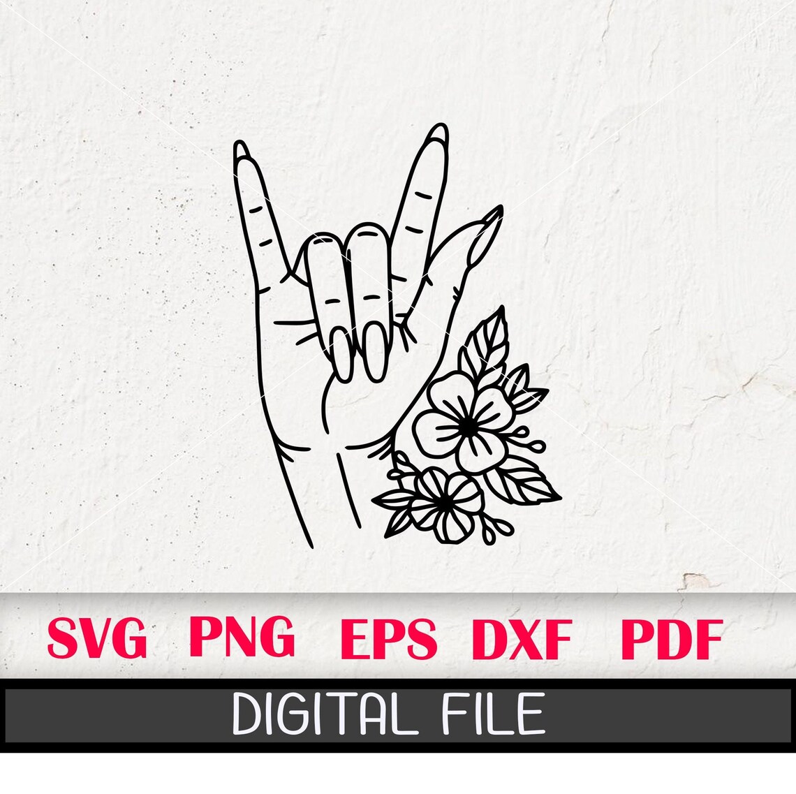 Rock on Hand SVG, Hand Gesture Svg, Rock Hand, Hand With Flowers Svg ...