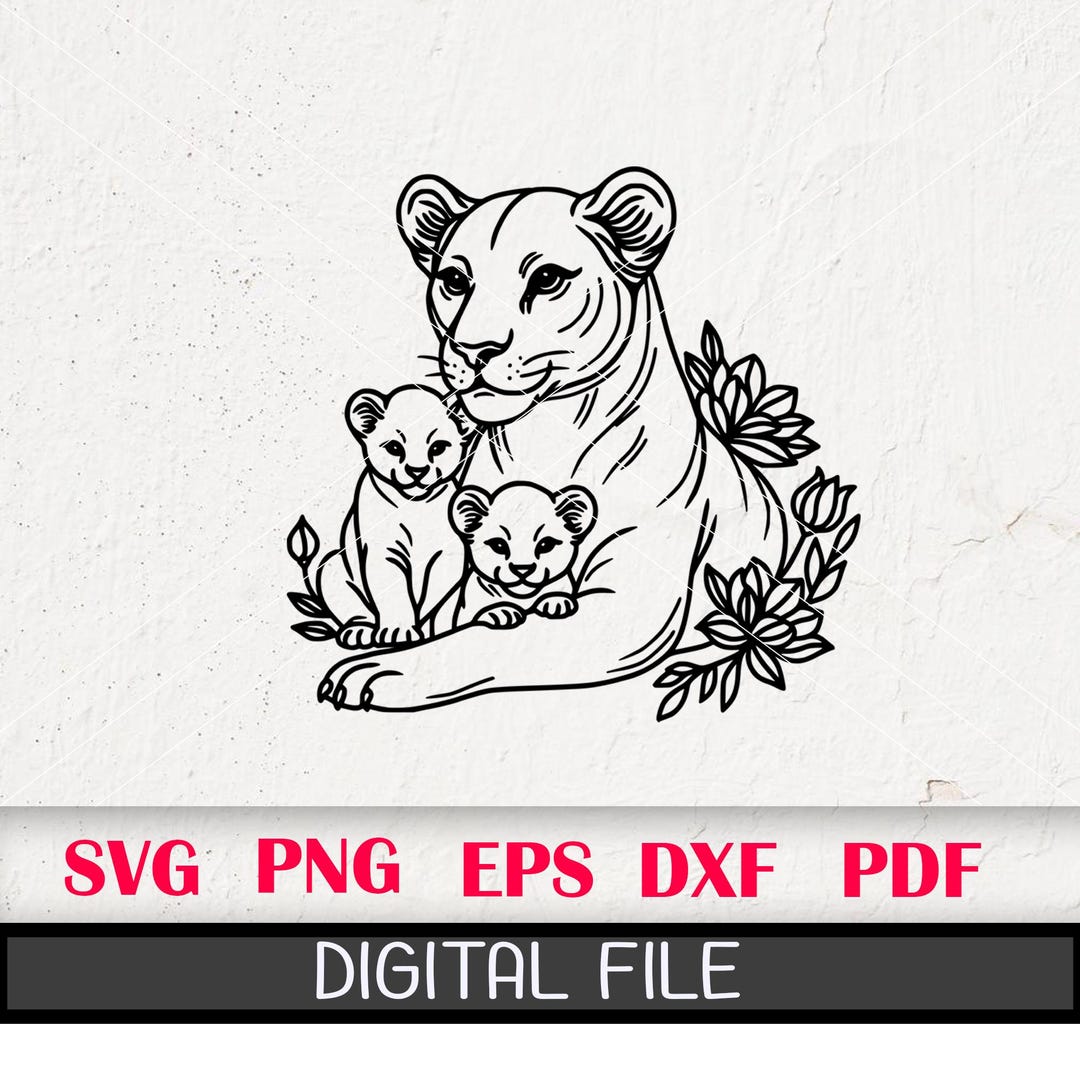 Lioness With Her Cubs Svg, Lioness With Flowers SVG File, Floral Lioness Svg File, Wild Animals ...