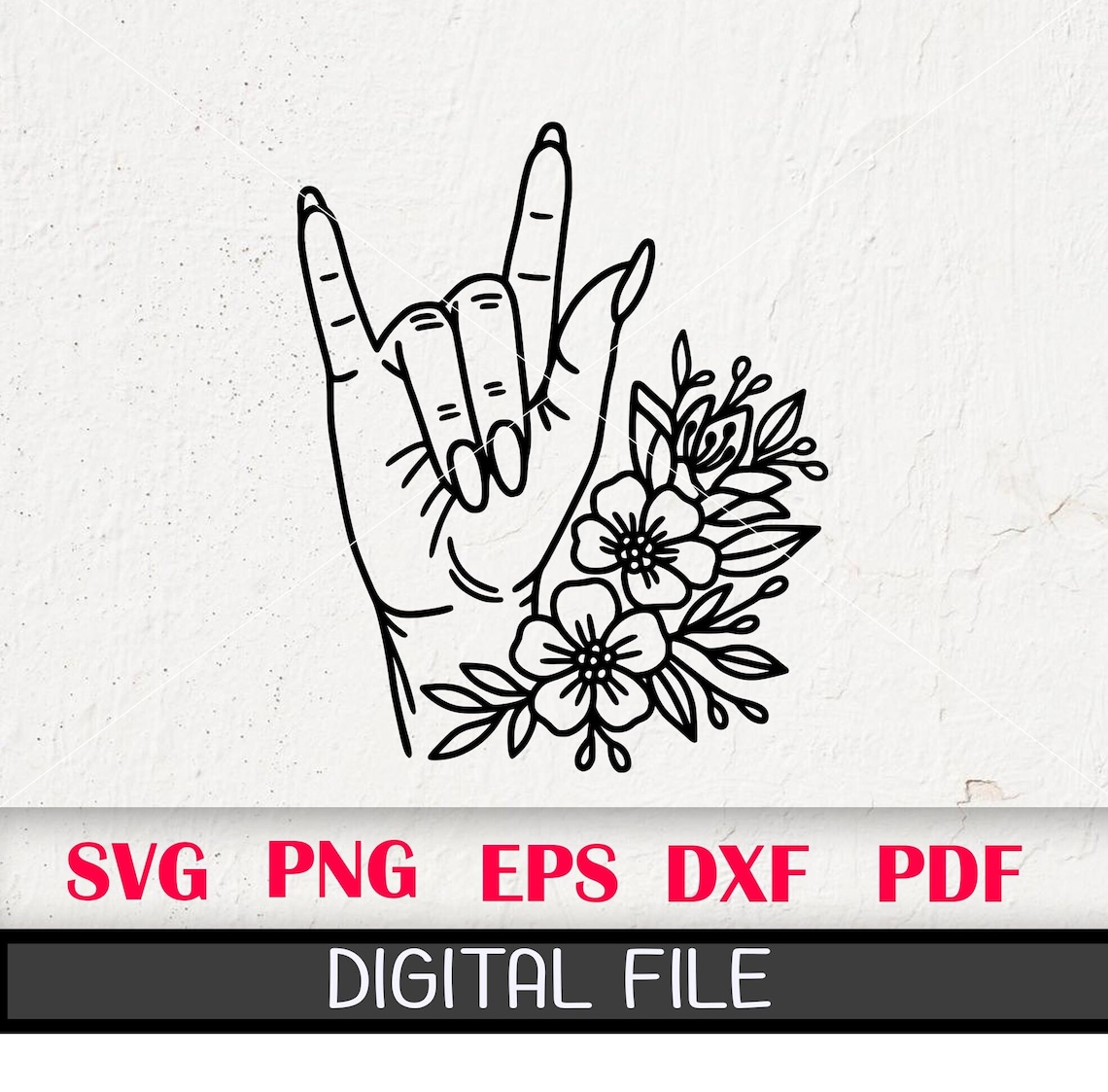 Rock on Hand SVG, Hand Gesture Svg, Rock Hand, Hand With Flowers Svg ...