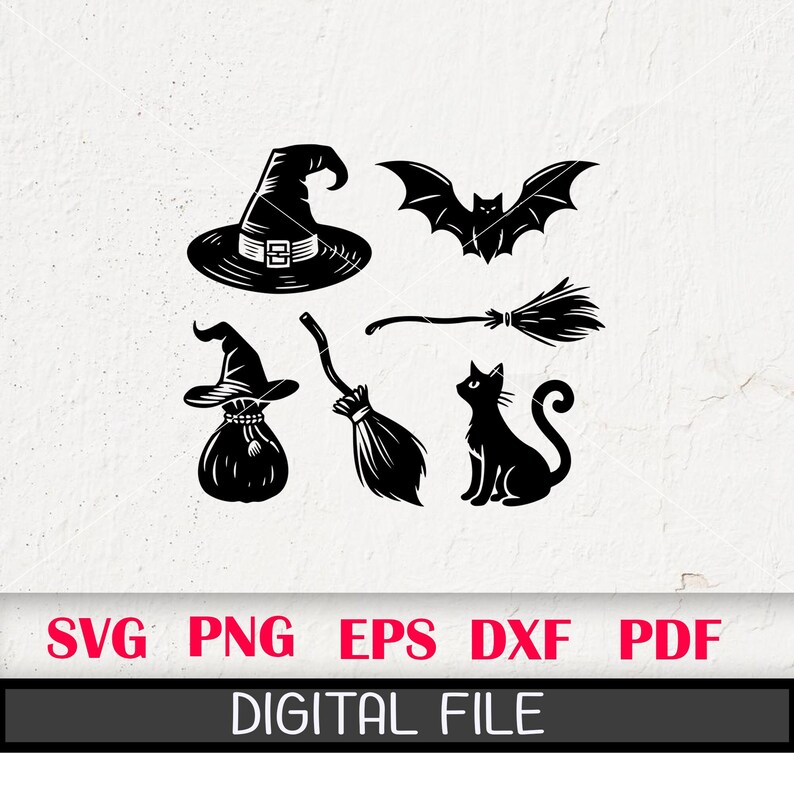 Halloween SVG Bundle: Spooky Witch, Cat, Bat Designs (digital Files) - Etsy