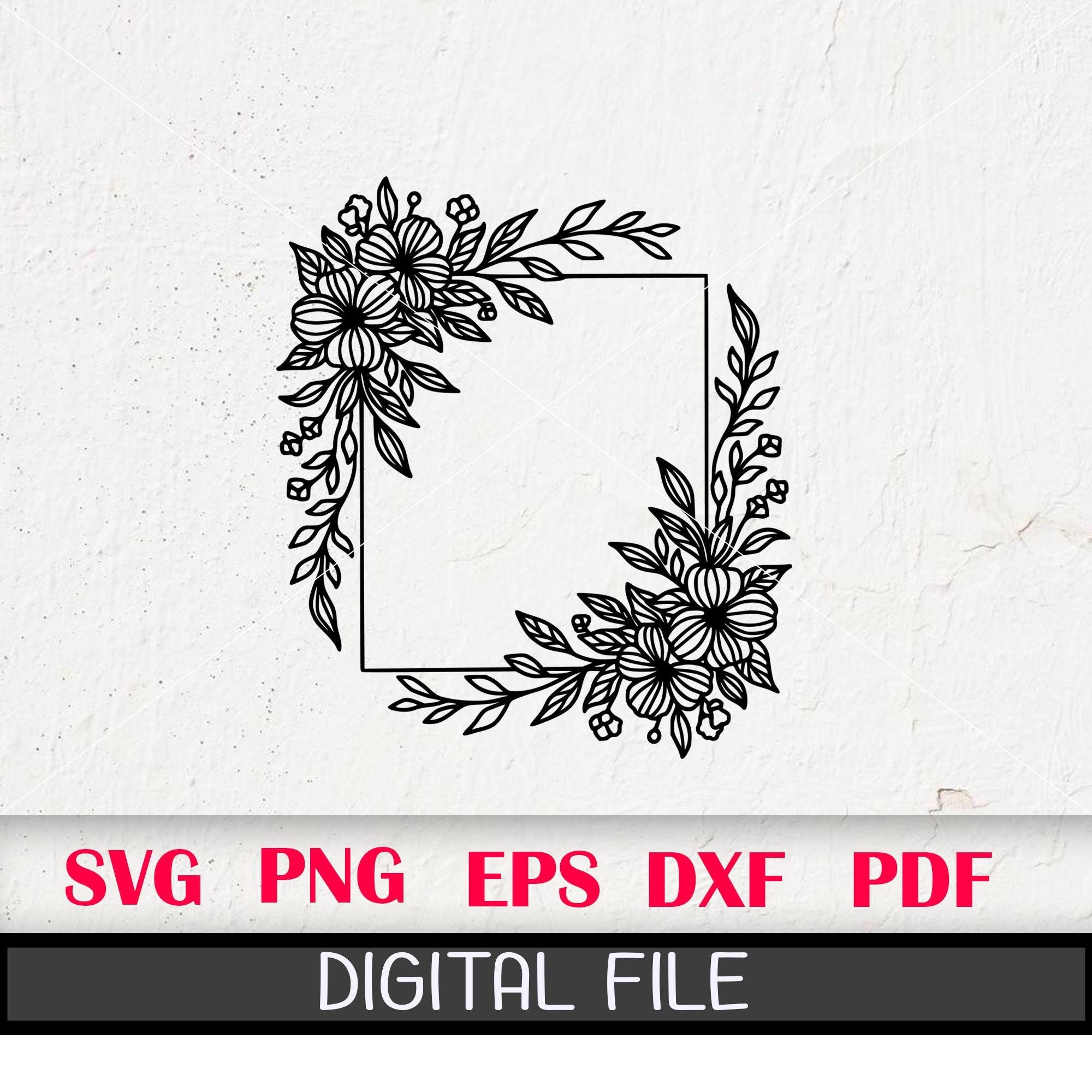 Floral Frame SVG, Floral Frame Cut File, Rectangle Flower Frame, Floral ...