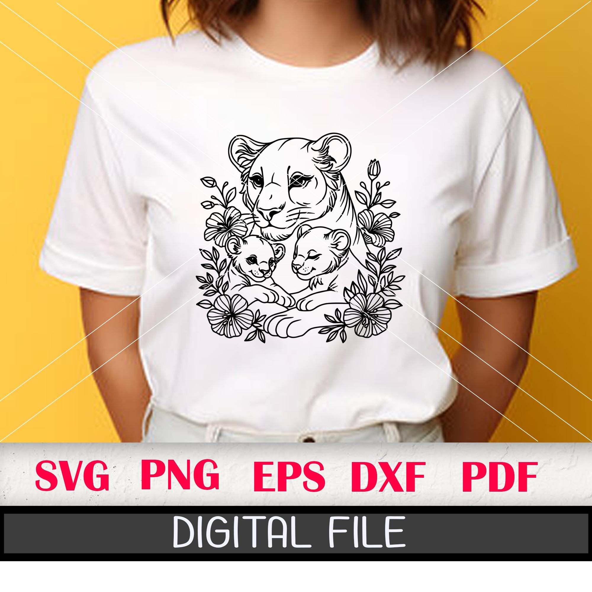 Lioness With Her Cubs Svg, Lioness With Flowers SVG File, Floral ...