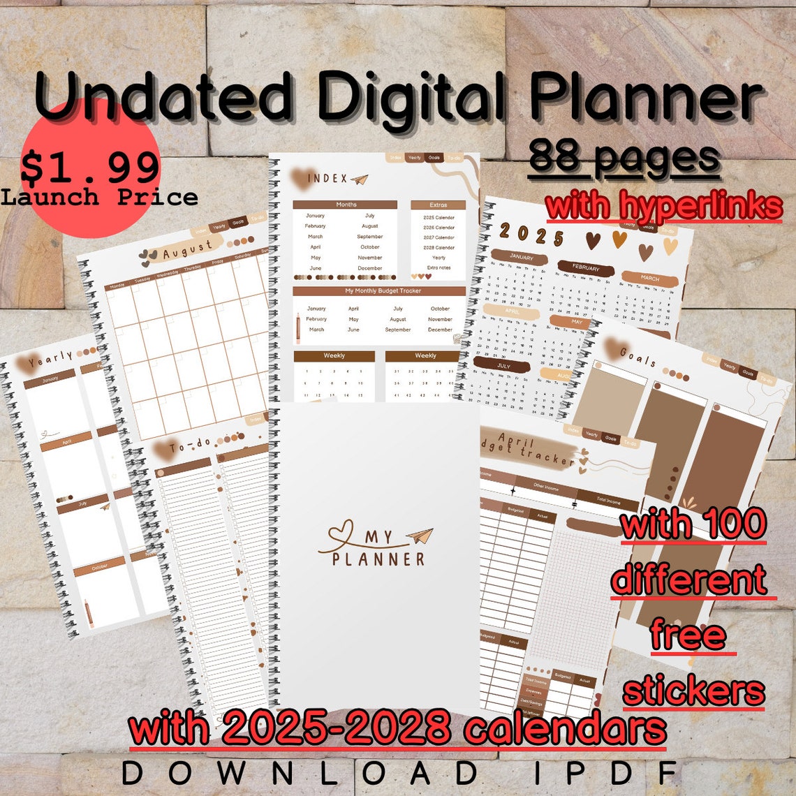 Undated Digital Planner, With Free 2025-2028 Calendars - Etsy