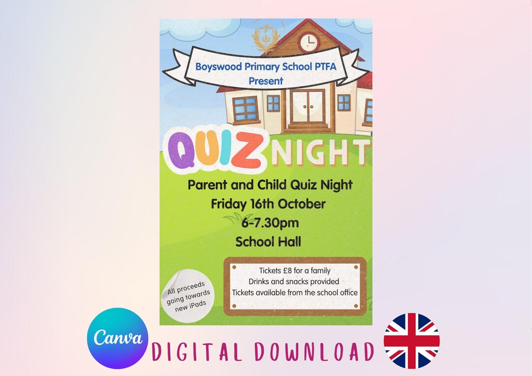 PTA PTFA Quiz Night Poster Flyer Template - Etsy