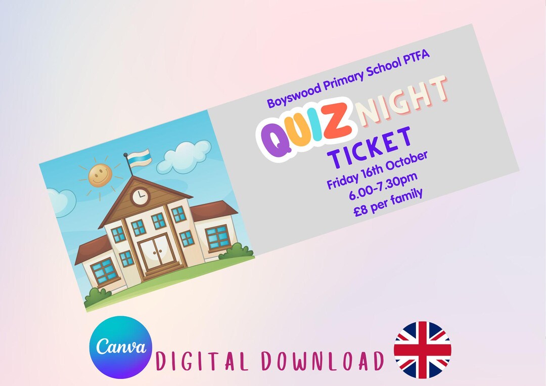 PTA PTFA Quiz Night Tickets Template - Etsy