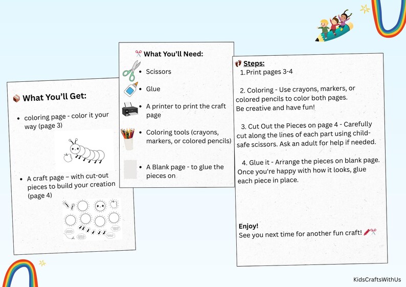 Printable Hungry Caterpillar Craft for Kids, Cut & Paste Activity (PDF ...