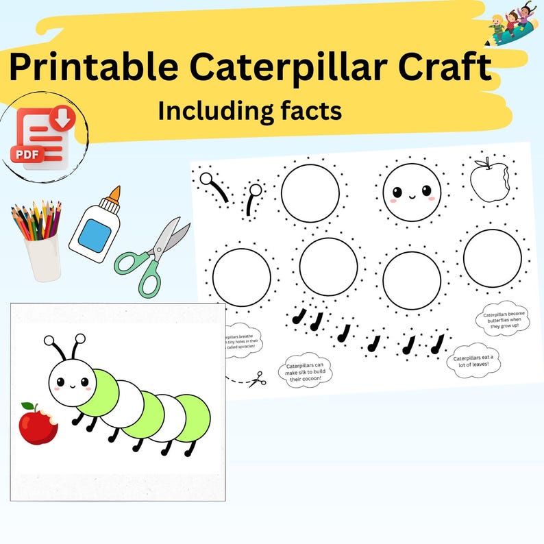 Printable Caterpillar Craft for Kids, Cut & Paste Activity (PDF ...