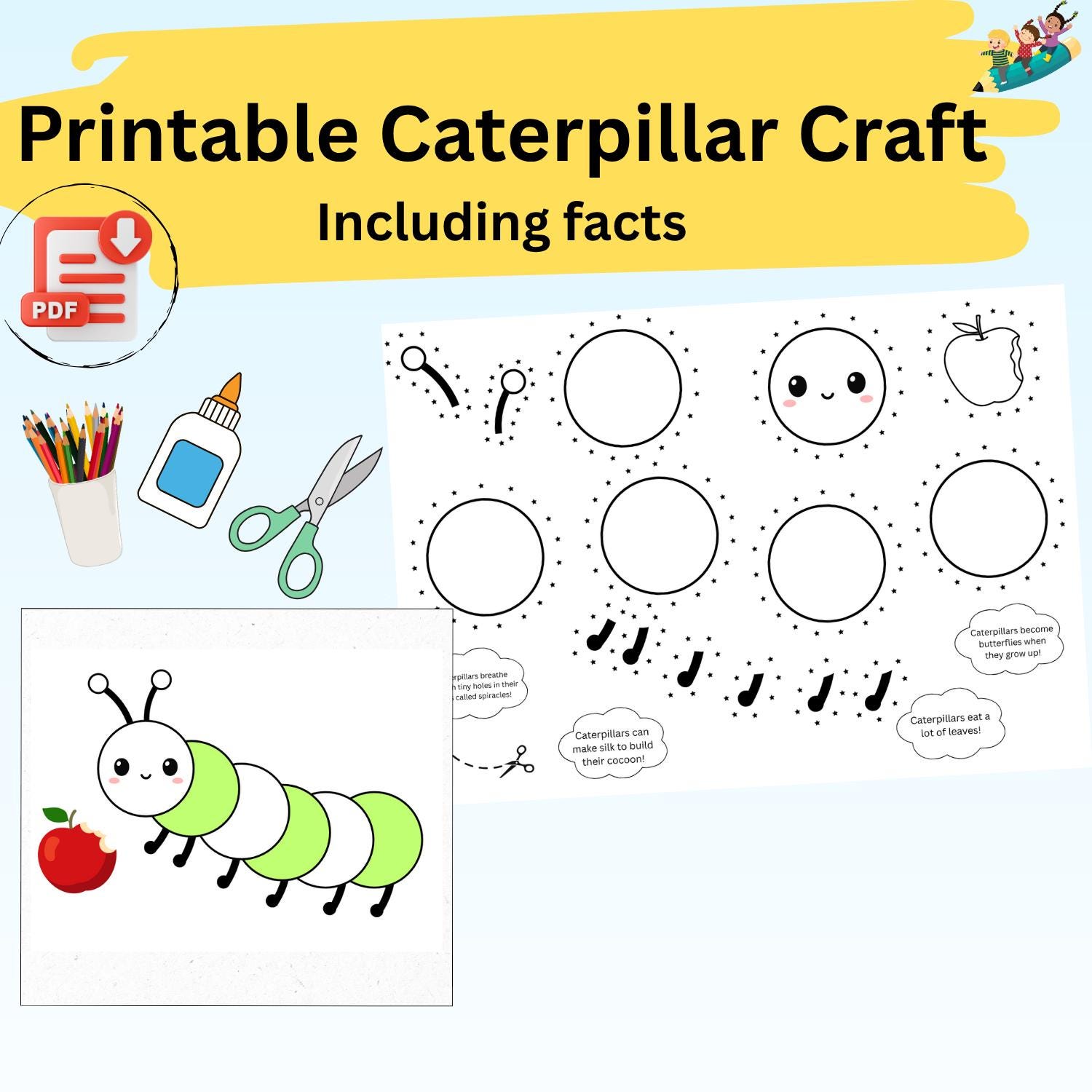 Make a Caterpillar Printable Activity for Kids, Cute Animal Paper Craft ...