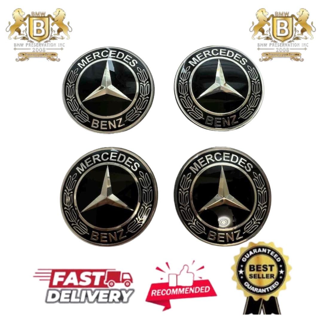 Mercedes Benz Set of 4 Black Glossy 75 Mm 2.95 Inch Wheel Center Hub ...