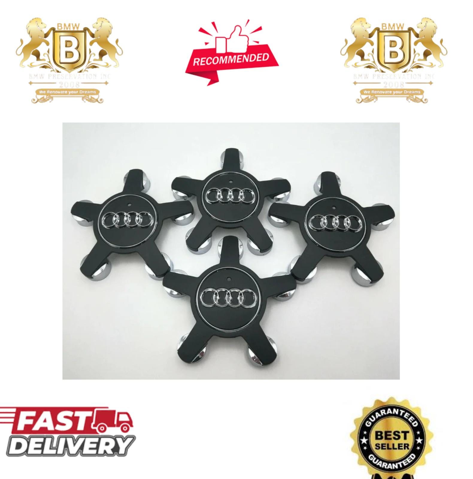 Set of 4 Audi Black Alloy Wheel Centre Hub Caps 135mm Audi Wheel Caps ...