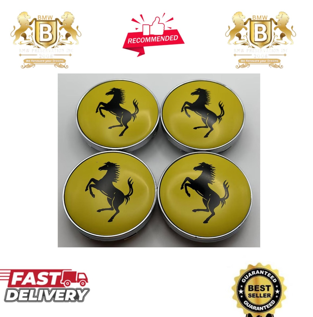 Set of 4 Ferrari 60mm Yellow Wheel Center Caps Ferrari Hub Caps Ferrari ...