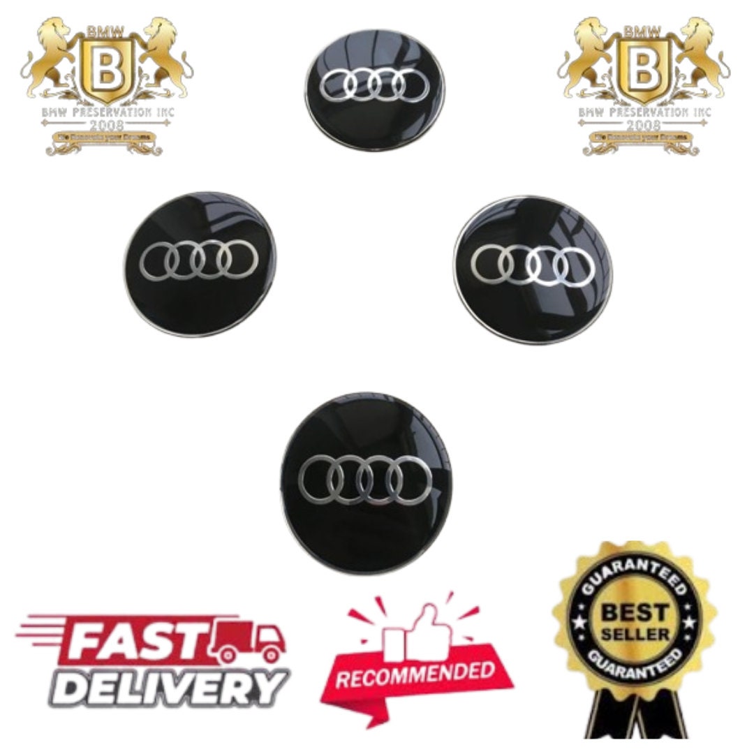 Black Glossy 4pcs set Stickers for Wheel Center Hub Caps Audi 65mm 2.56 ...