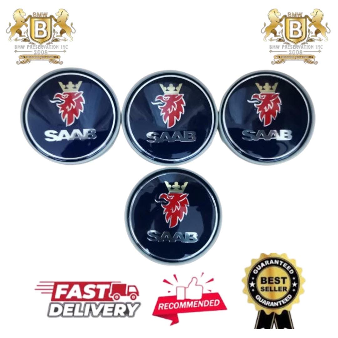 SAAB 4pcs set Wheel Center Hub Caps for SAAB 63mm 2.48 Inch Black ...