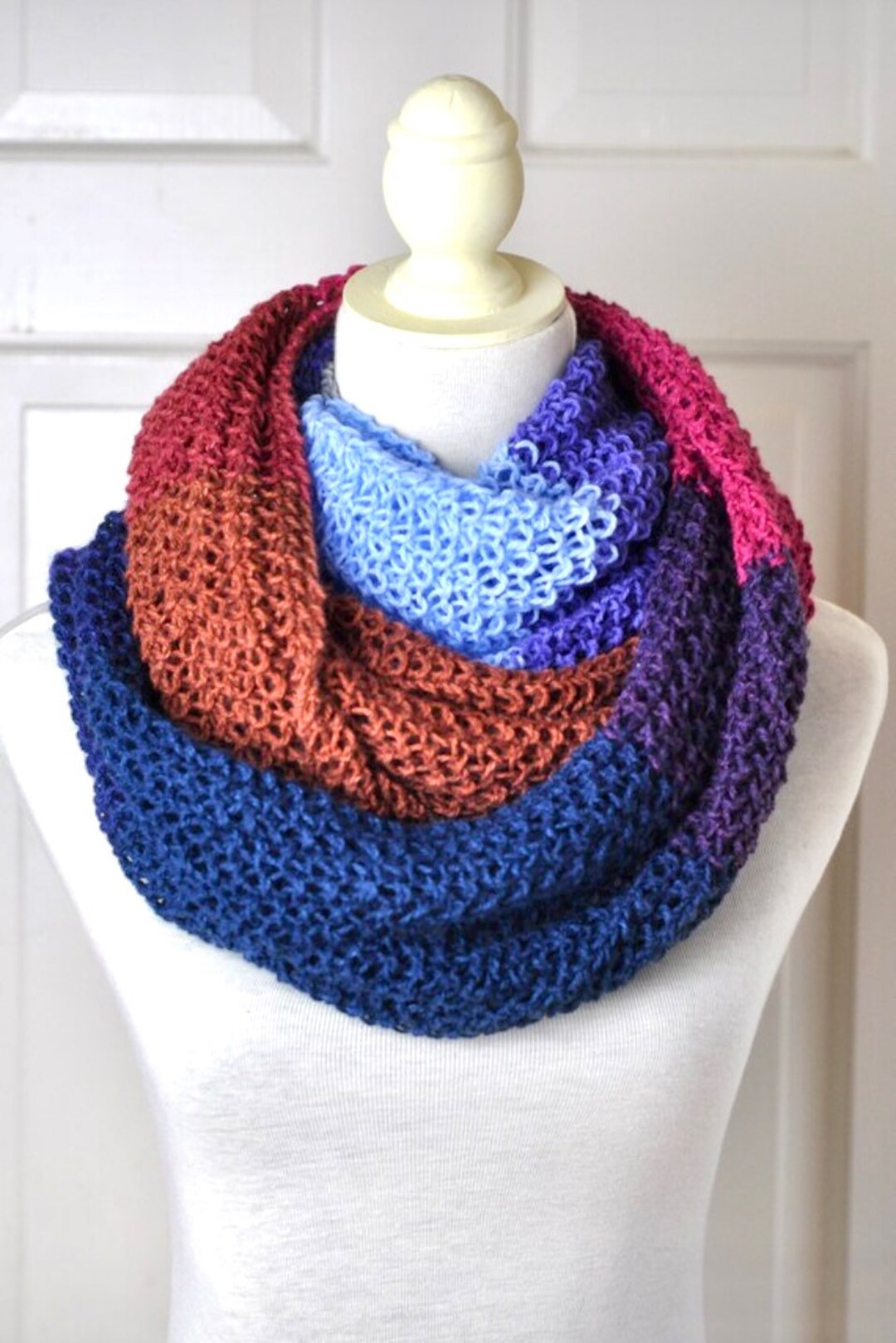 Extra Long Hand Knitted Women's Colorblock Color Block Infinity Scarf ...