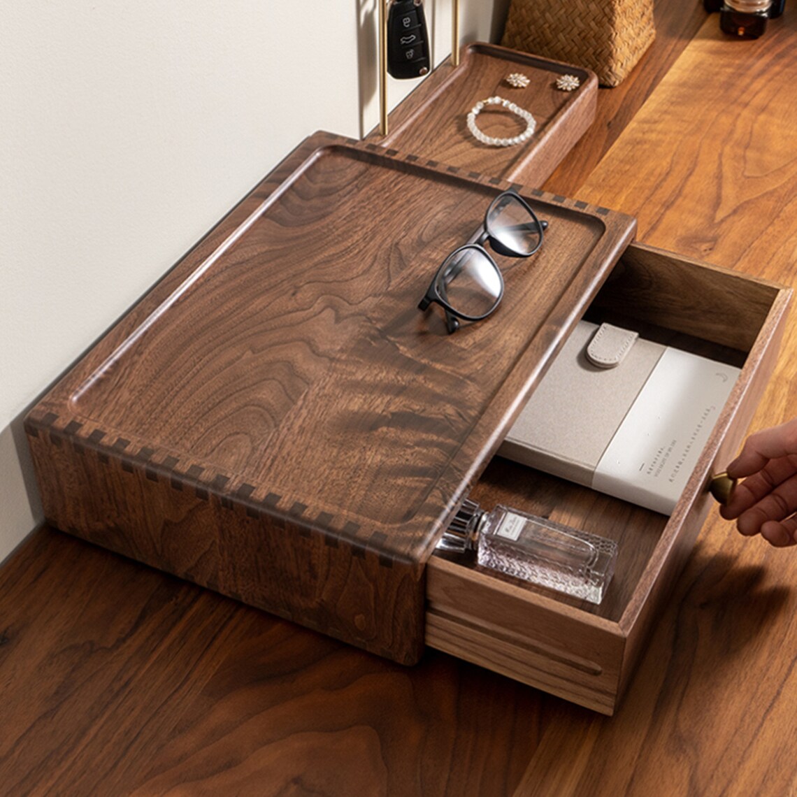 Single Black Walnut Drawer Storage, Wooden Office Drawer Box, Larger ...
