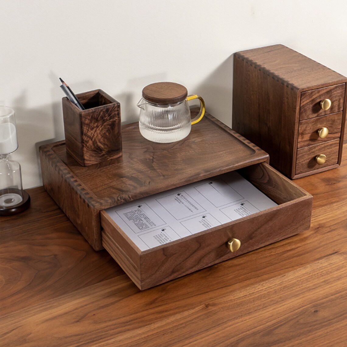 Single Black Walnut Drawer Storage, Wooden Office Drawer Box, Larger ...