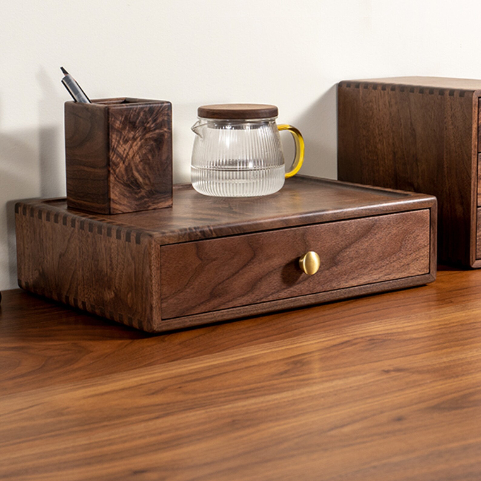 Single Black Walnut Drawer Storage, Wooden Office Drawer Box, Larger ...