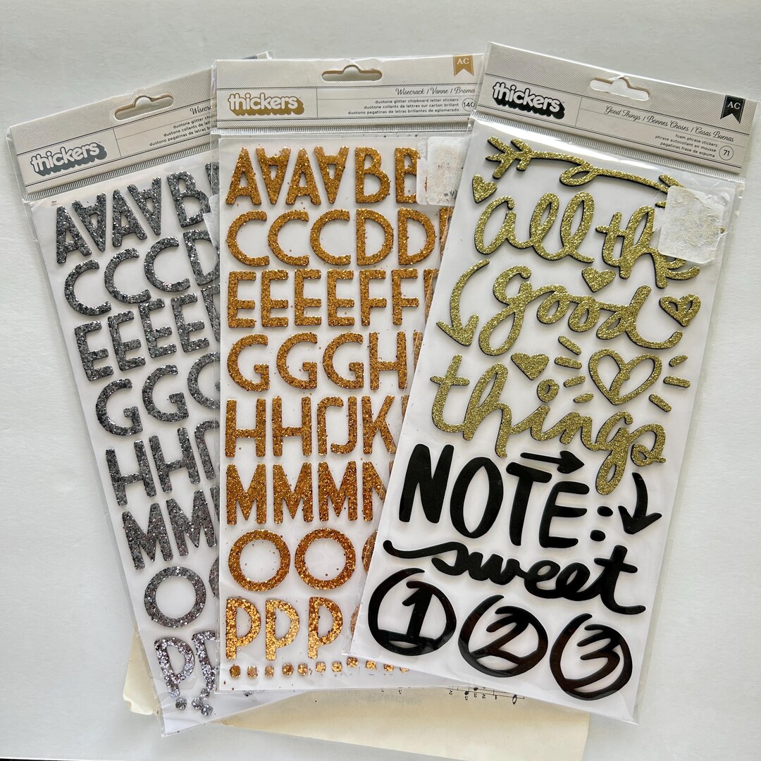 Thickers - Glitter Stickers, Pack of 3, Senitments, Alpha Stickers ...
