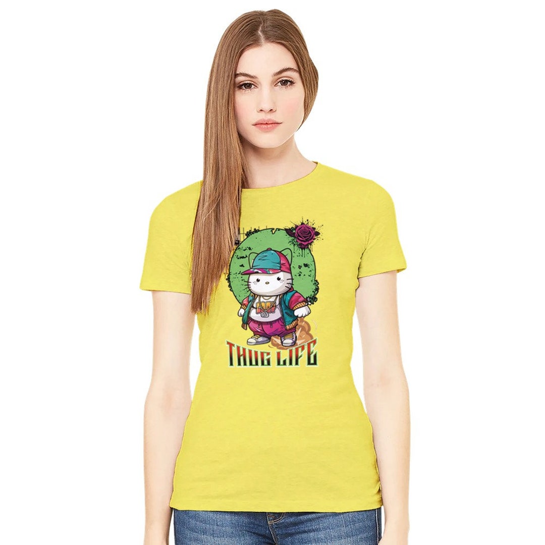 Thug Life Kitty Cat Kawaii Hello Kitty Premium Womens Crewneck T-shirt ...