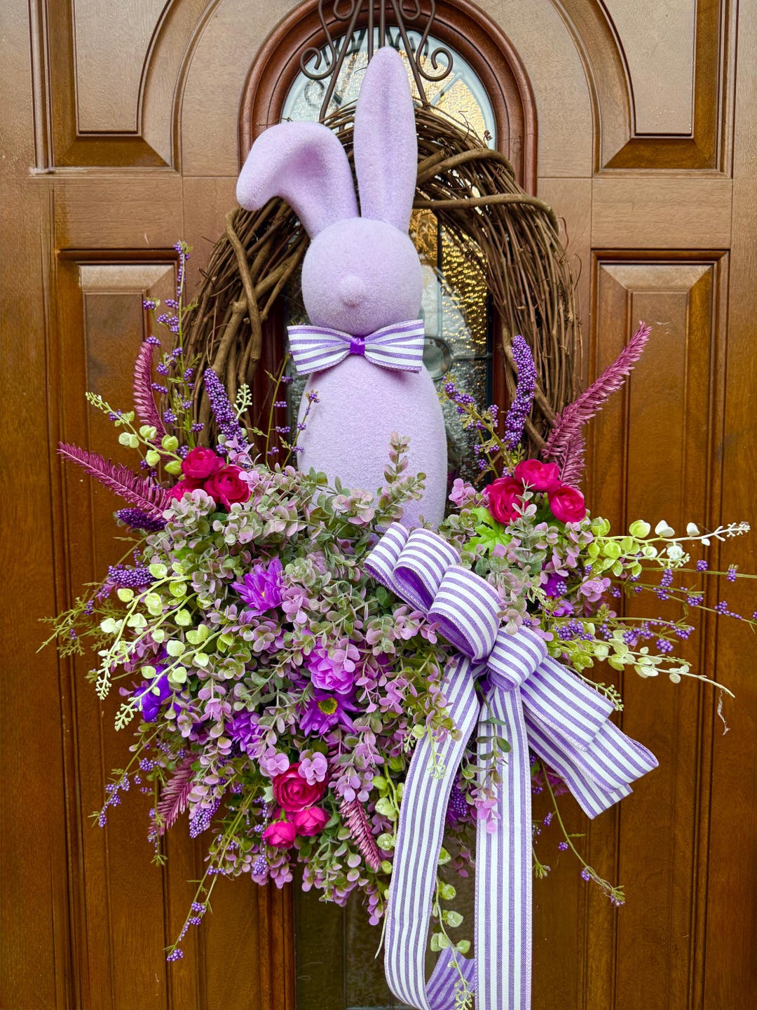 Purple Easter Bunny Wreath - Spring Front Door Wreath - Floral Easter ...