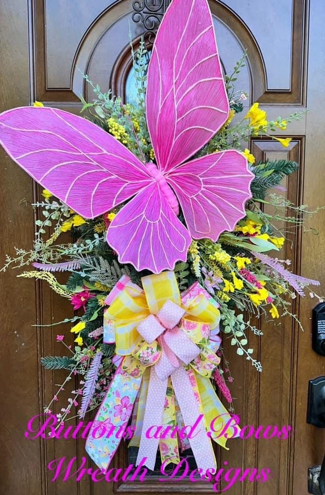 Pink and Yellow Swag With Big Pink Butterfly, Pink Butterfly, Spring ...