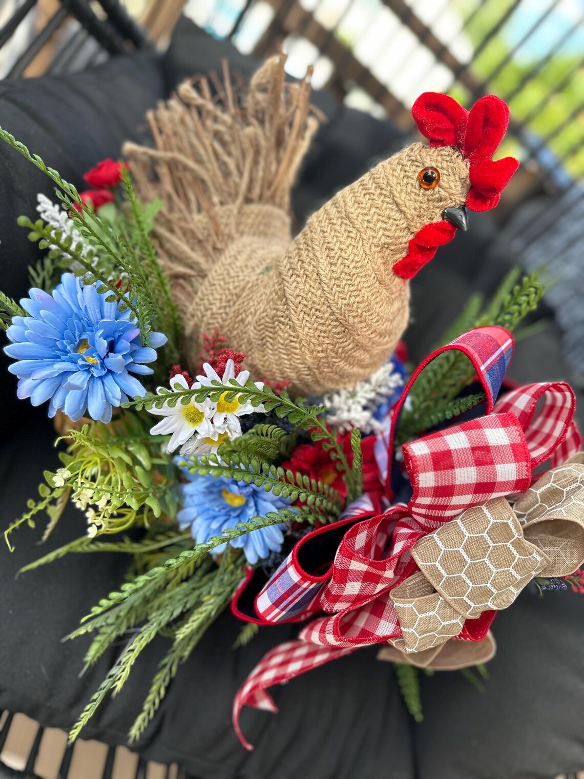 Farmhose Chicken Centerpiece. Straw Basket Centerpiece, Farmhouse ...