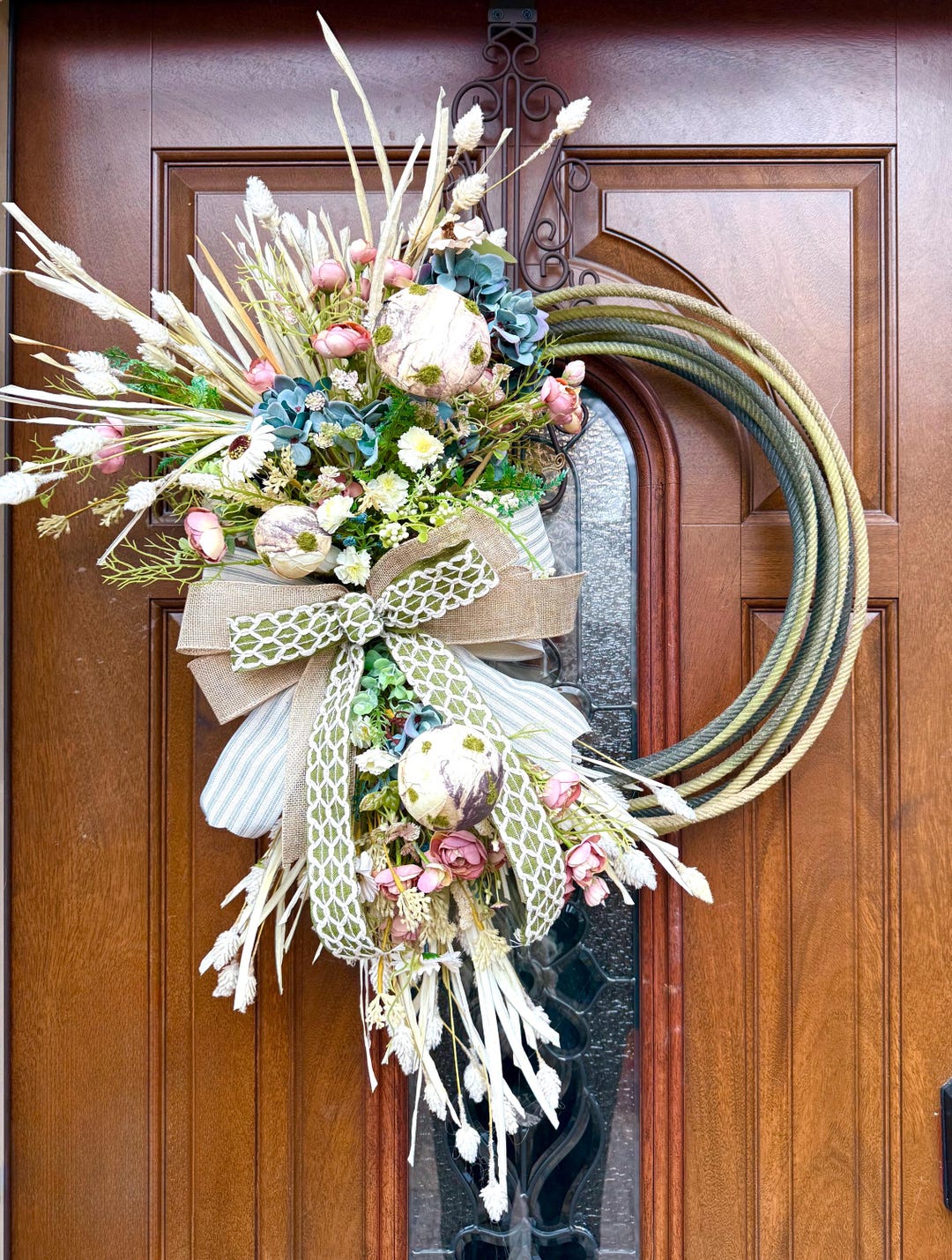 Rustic Spring Wreath Farmhouse Floral Door Decor With Burlap Bow - Etsy
