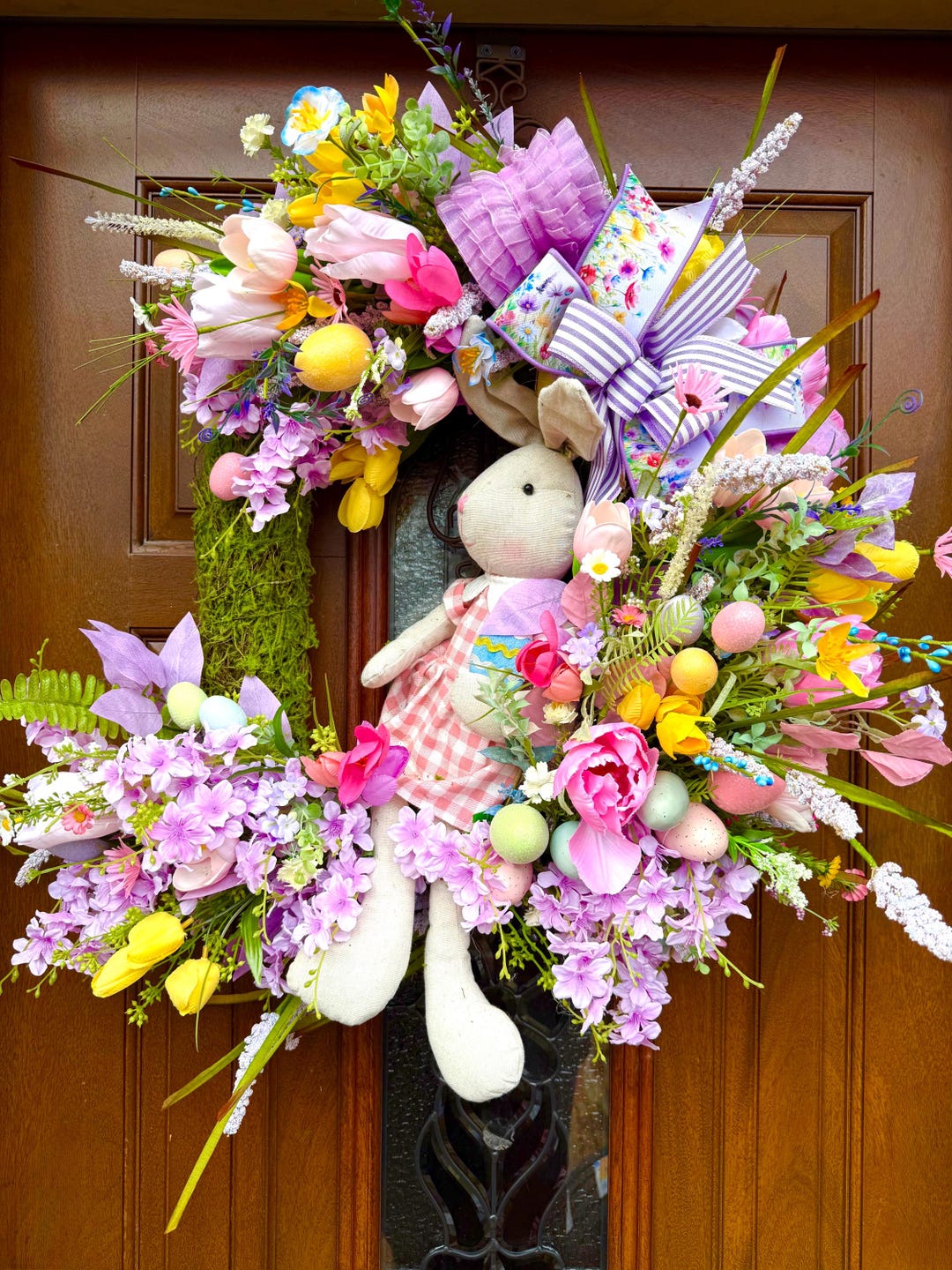 Double Door Easter Wreaths, Moss Wreath, Spring Wreath, Bright Colors ...