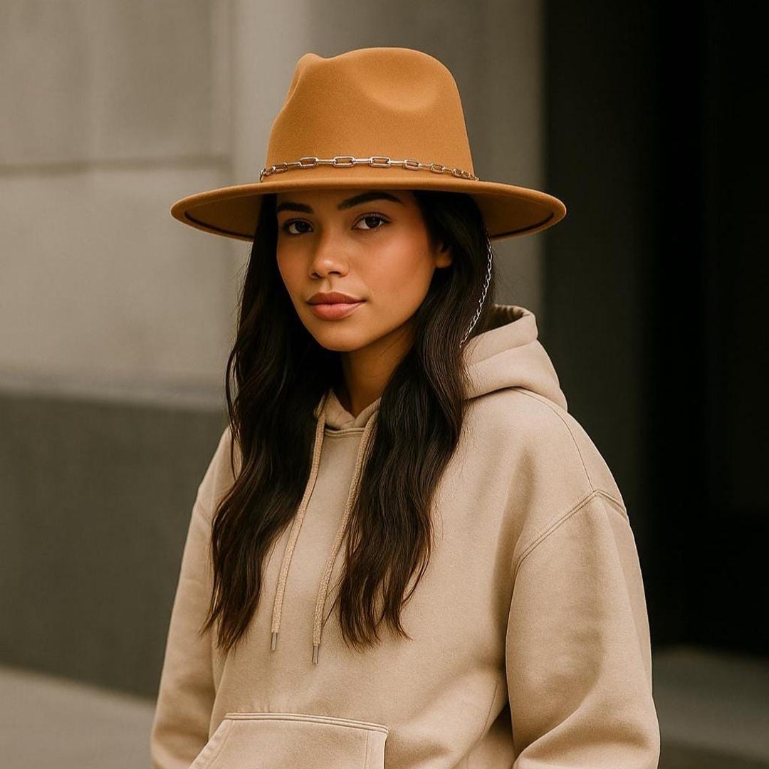 White & Camel Fedora Hat Set – Wide Brim Chain - Etsy