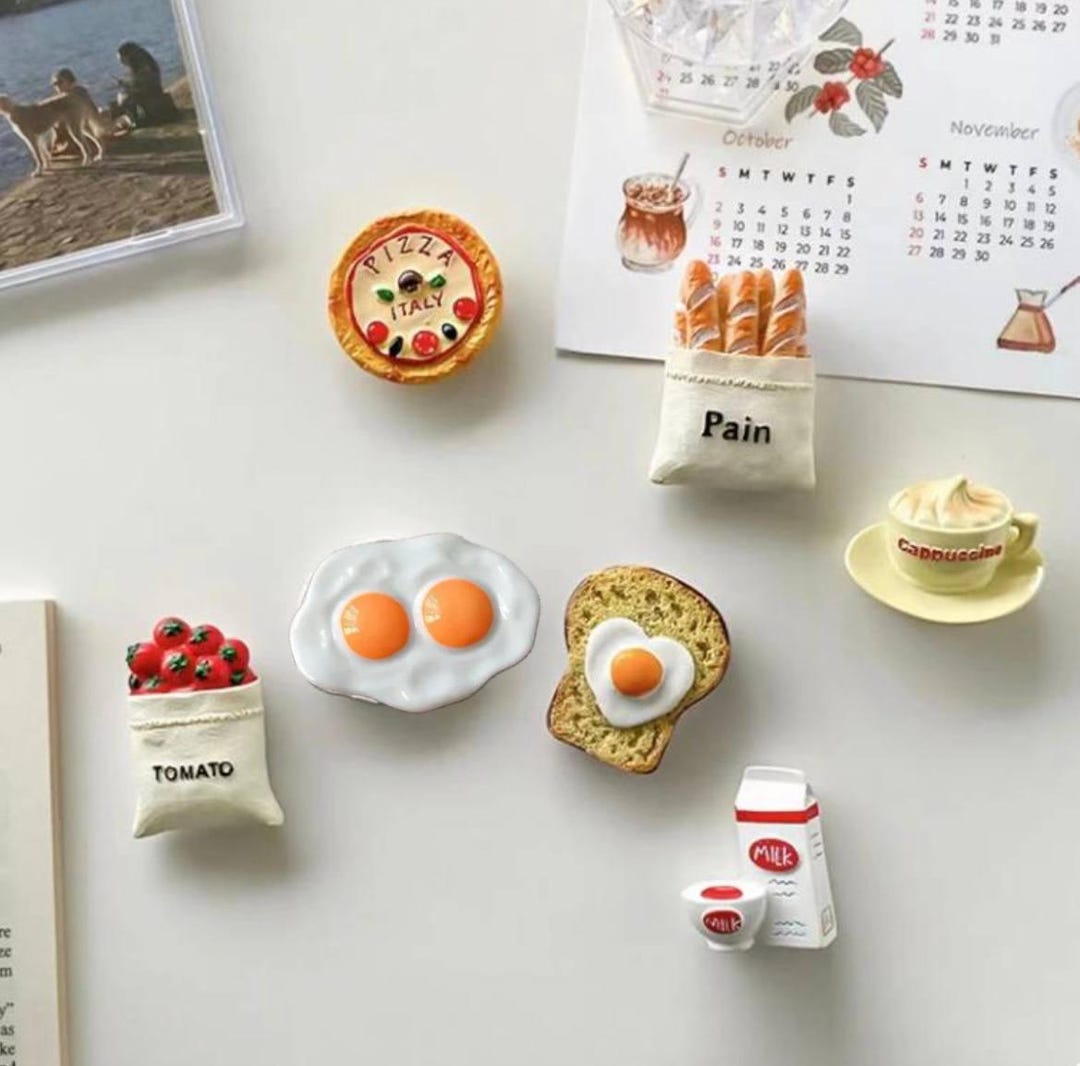 Fridge Magnets Food Series 3D Simulation Eggs Bread Tomatoes on Sticks ...