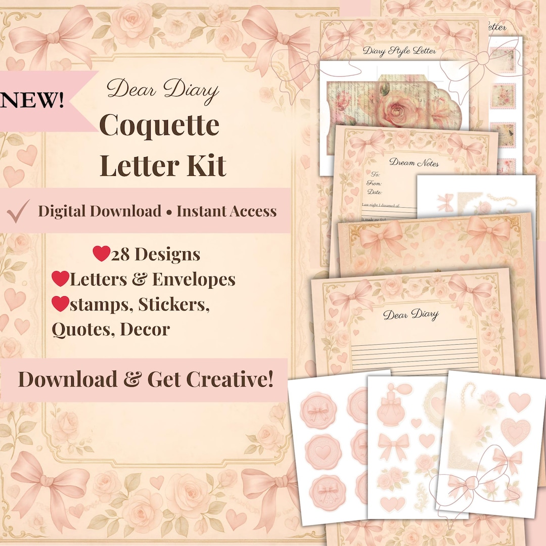 Coquette Diary Writing Kit | Pink Romantic Journal Pages | Feminine ...