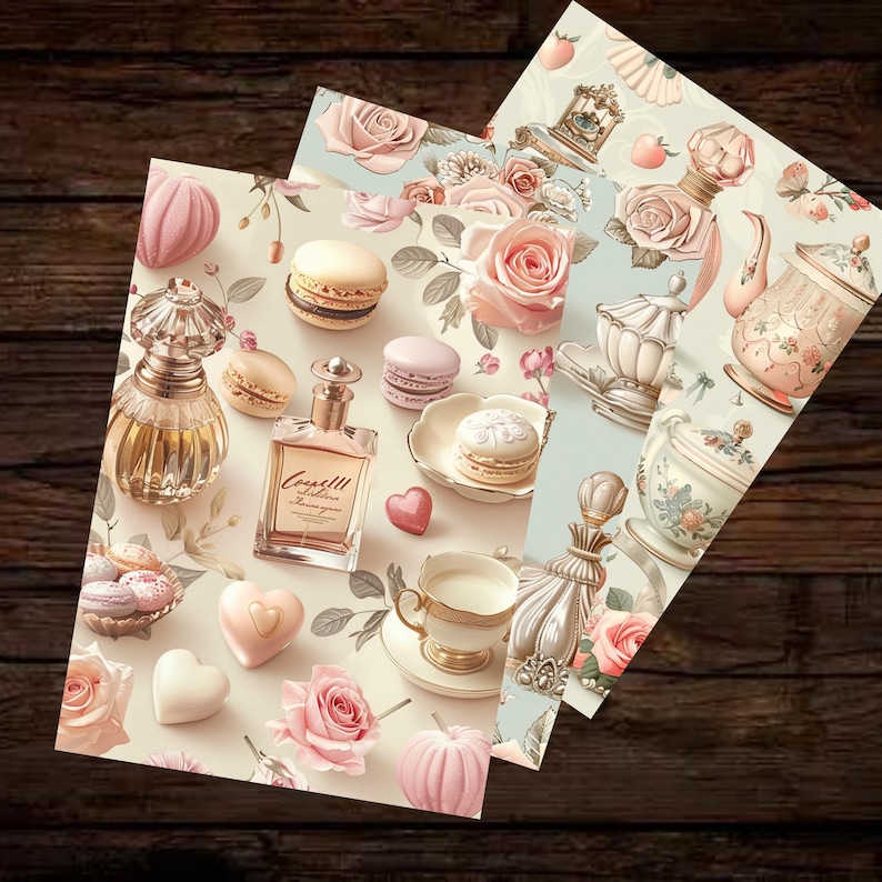 Printable Coquette Digital Paper, Vintage Feminine Patterns, Romantic ...