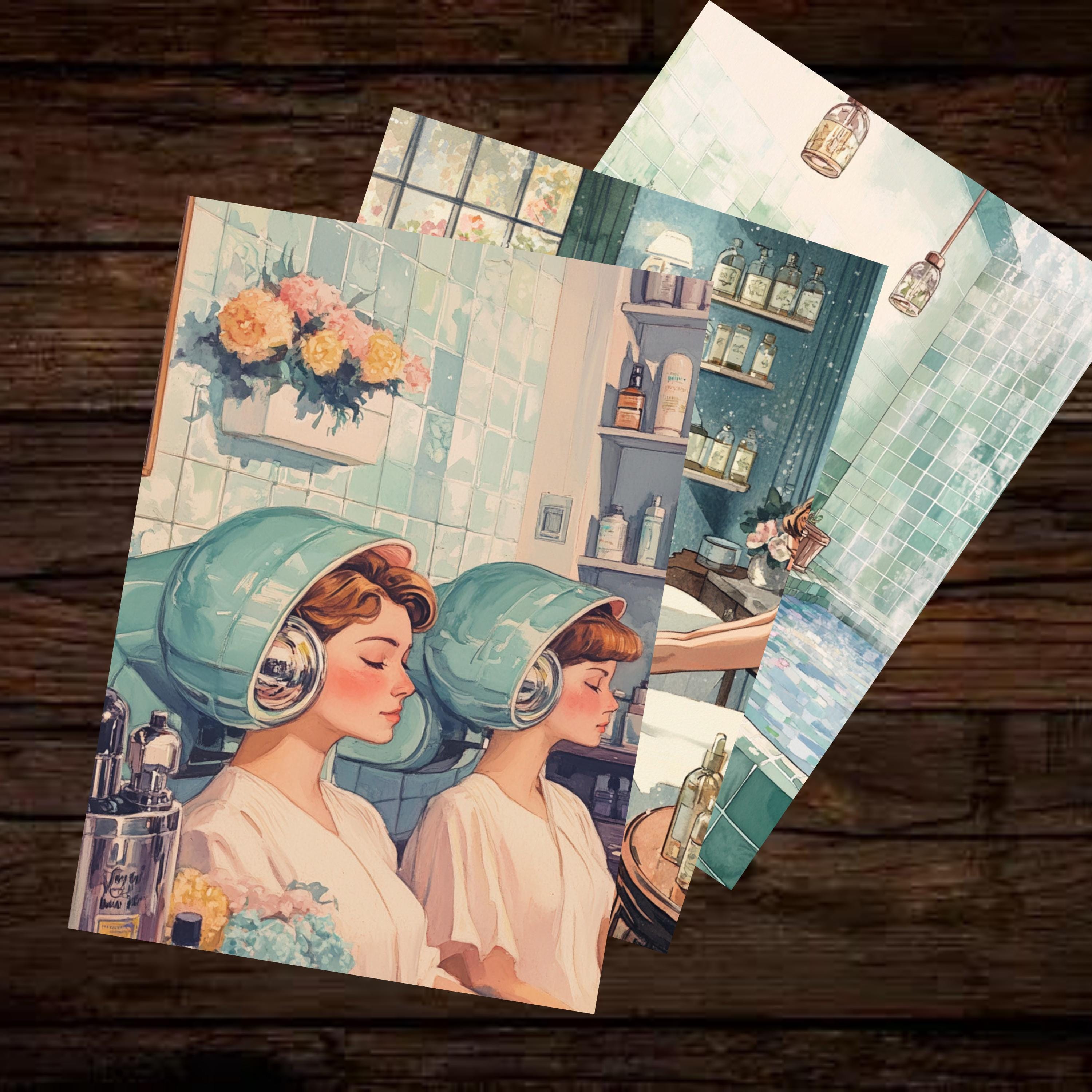 Spa Day Digital Paper, Vintage Wellness Scenes, Pampering Backgrounds ...