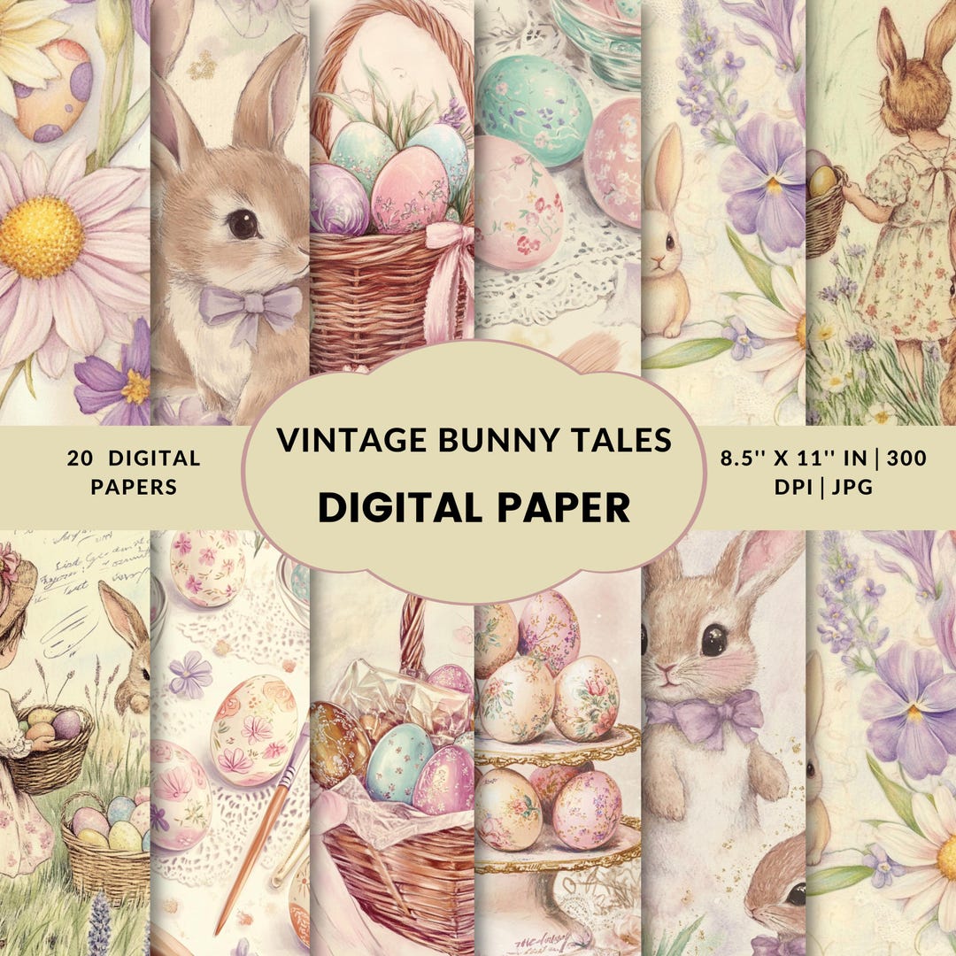 Easter Bunny Scrapbook Paper Vintage Printable Kit Spring Floral ...