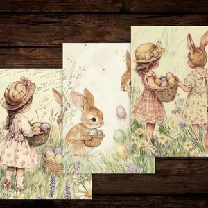Easter Digital Paper, Vintage Bunny Tales, Bunny & Egg Designs, Spring ...