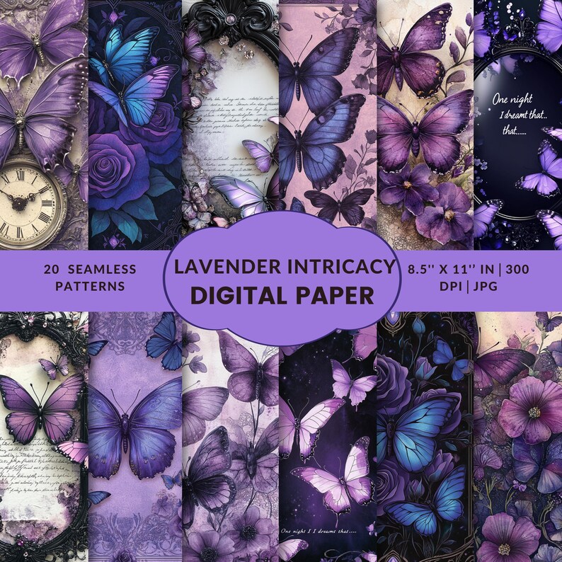 Printable Purple Butterfly Digital Paper, Butterfly Design, Enchanting ...