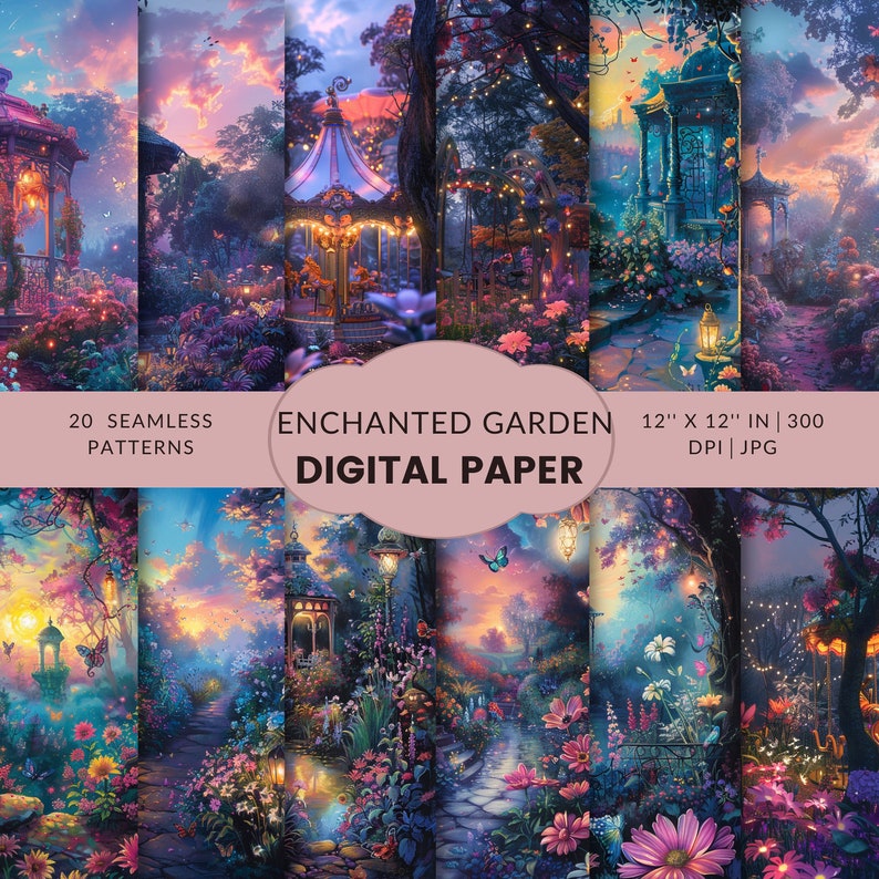 Printable Enchanted Garden Digital Paper, Digital Botanical Prints ...