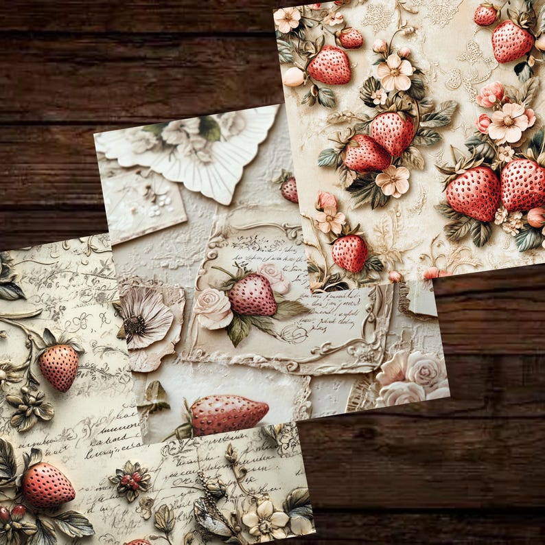 Printable Strawberry Galore Digital Paper, Fresh Strawberry Designs ...