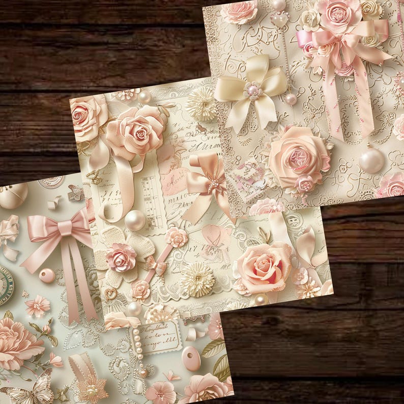 Printable Coquette Digital Paper, Vintage Feminine Patterns, Romantic ...