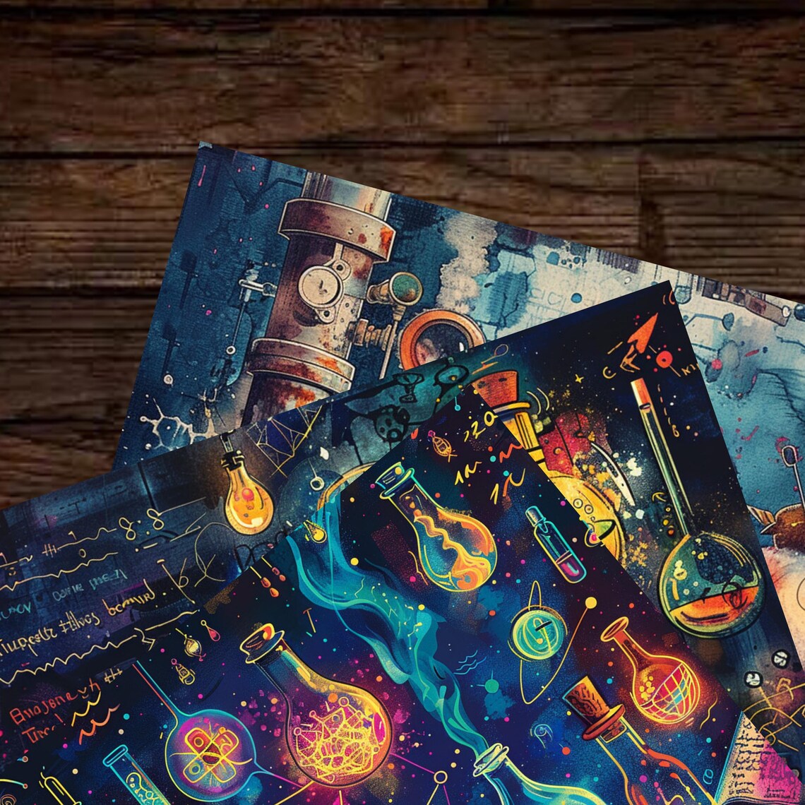 Printable Science Lab Digital Paper, Magical Laboratory Scenes, Retro ...