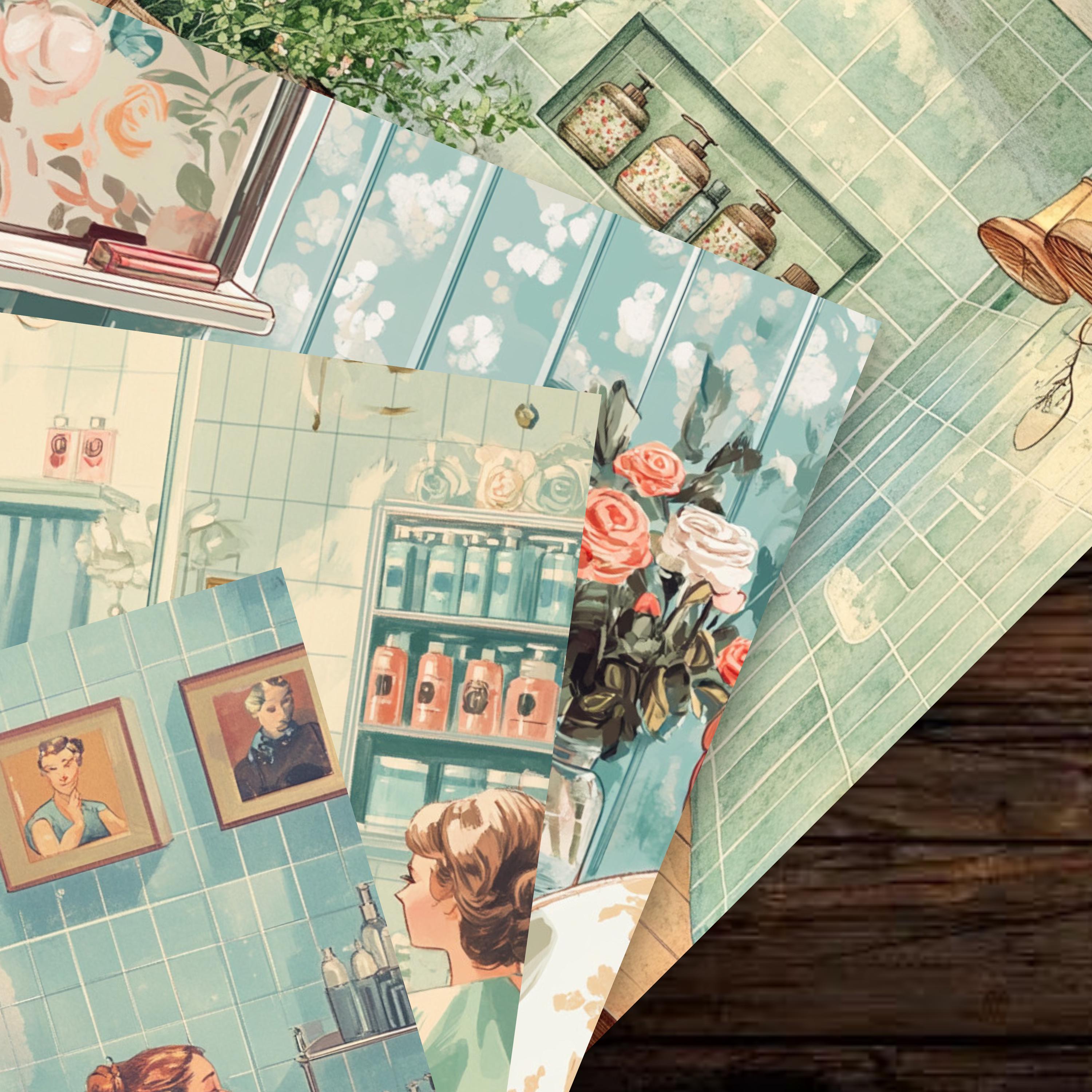 Spa Day Digital Paper, Vintage Wellness Scenes, Pampering Backgrounds ...