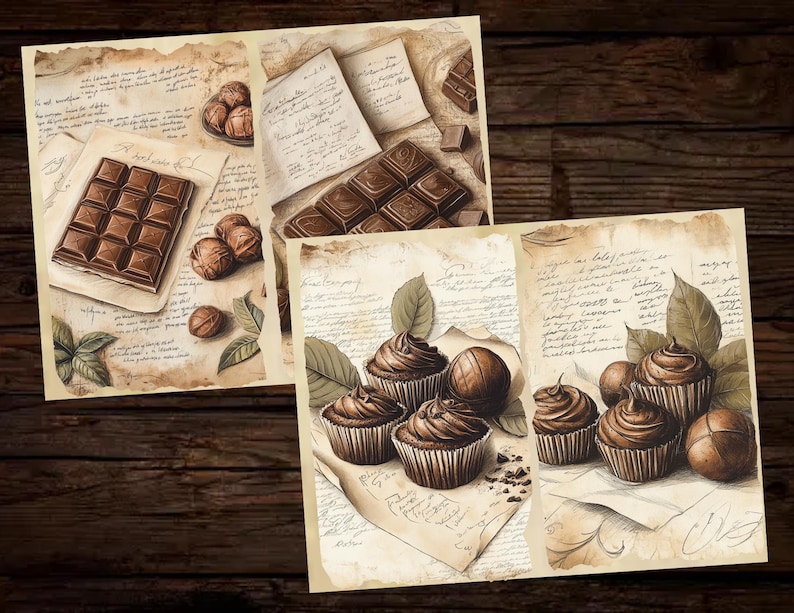Chocolate Junk Journal Paper Pack Brown Dessert Digital Scrapbook ...