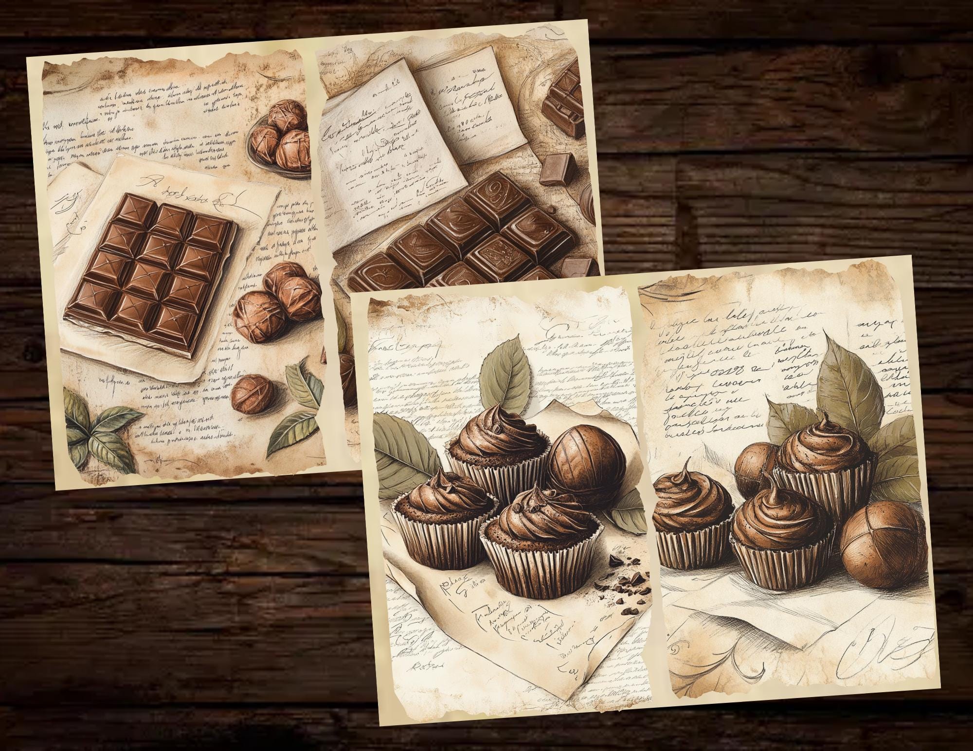 Chocolate Junk Journal Paper Pack Brown Dessert Digital Scrapbook ...