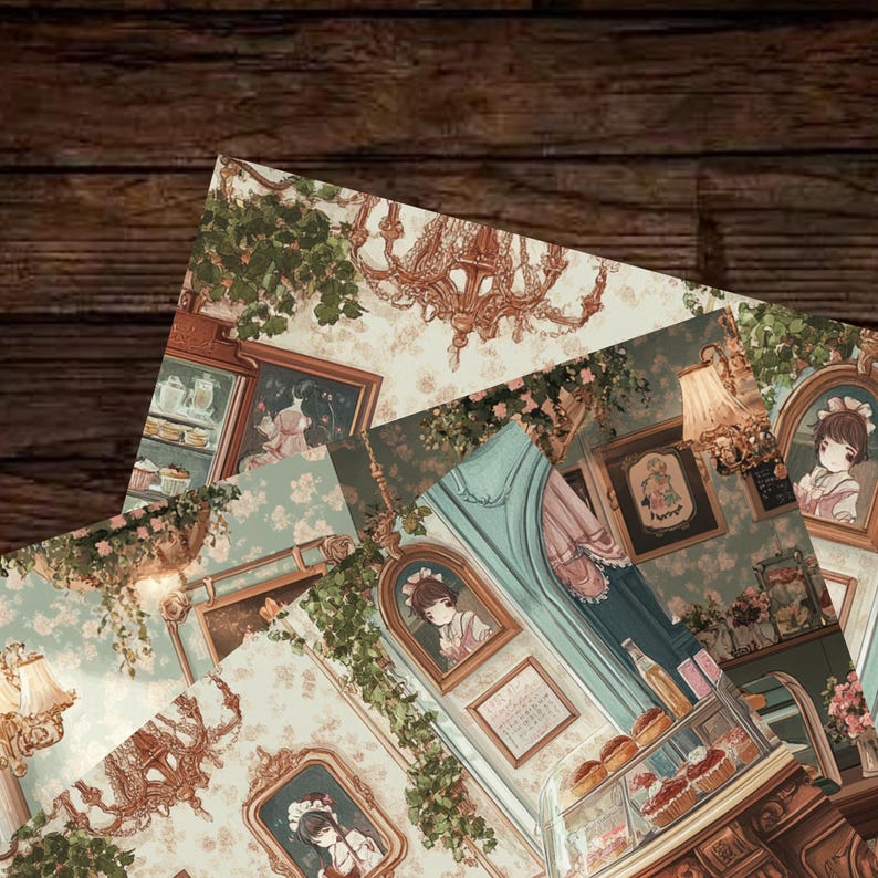 Printable Maid Cafe Paper, Cute Kawaii Cafe Patterns, Scrapbooking ...