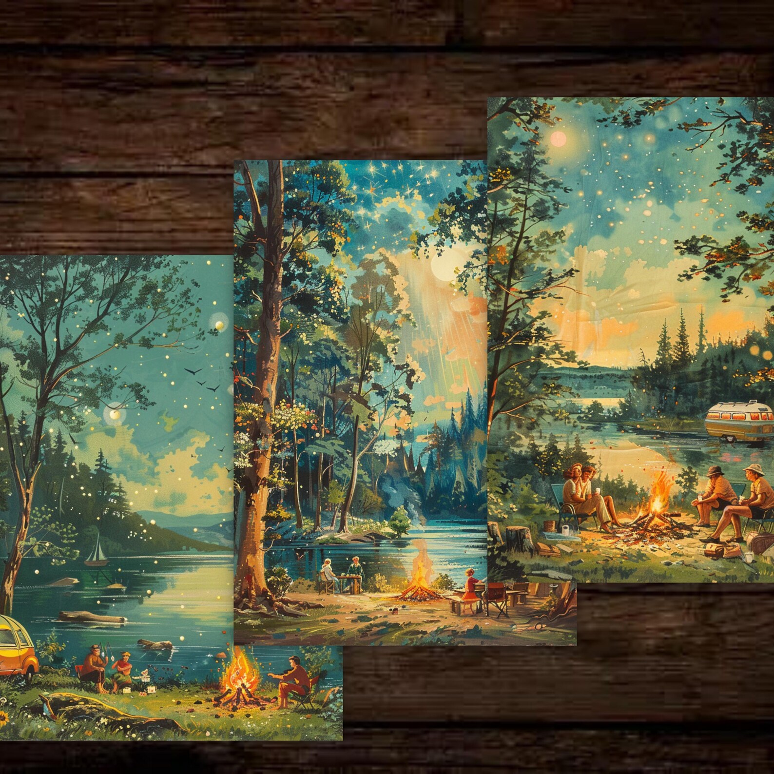 Camping Digital Paper, Retro Campfire Backdrop, Vintage Junk Journal ...