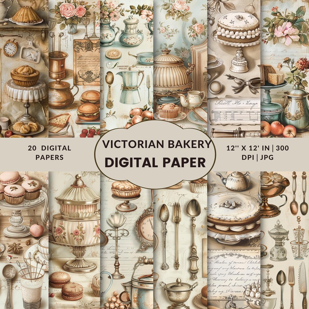 Vintage Bakery Digital Paper for Scrapbooking Recipe Journals Baking ...